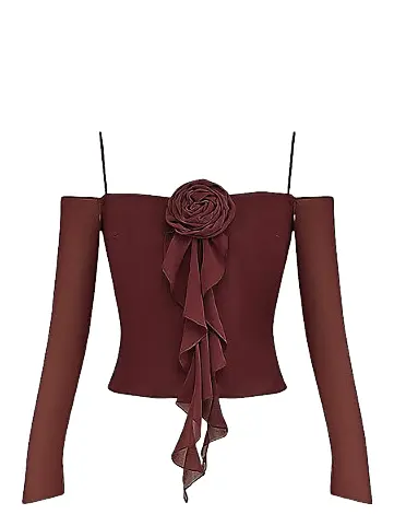 MISTRESS ROCKS Floral-embroidered Slim-fit Woven Top - Walnut