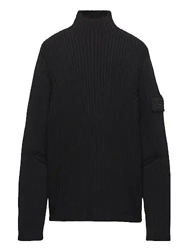 Prada Triangle-logo Ribbed Wool Knitted Jumper - Black