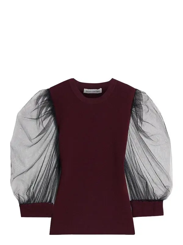 Autumn Cashmere Tulle-paneled Bouclé-knit Top - Burgundy