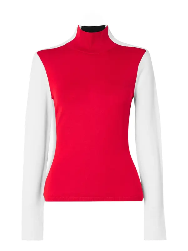 ERIN SNOW Colorblock Merino Wool Turtleneck Sweater - Red