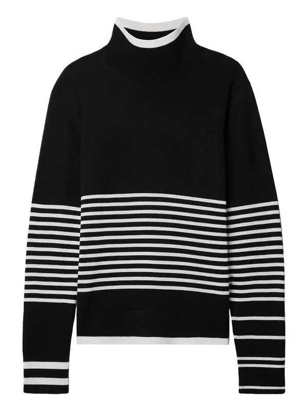 ERIN SNOW Jackie Striped Merino Wool Turtleneck Sweater - Black