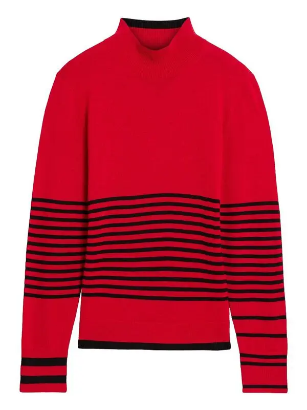 ERIN SNOW Jackie Striped Merino Wool Turtleneck Sweater - Red