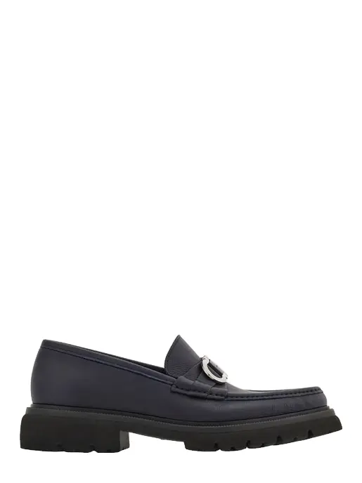FERRAGAMO Moccasin With Gancini Ornament - Navy