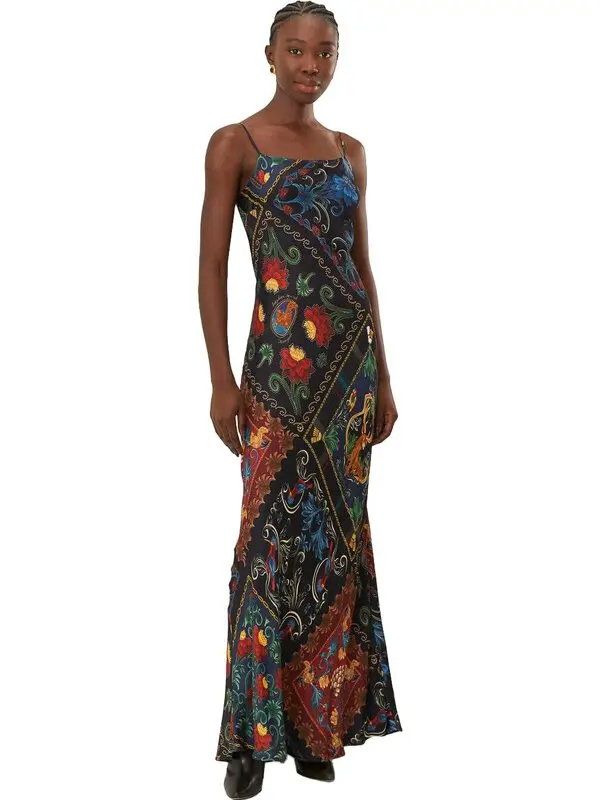 Farm Rio Mixed Arabesque Scarves Maxi Dress - Mixed Arabesque Scarves Black