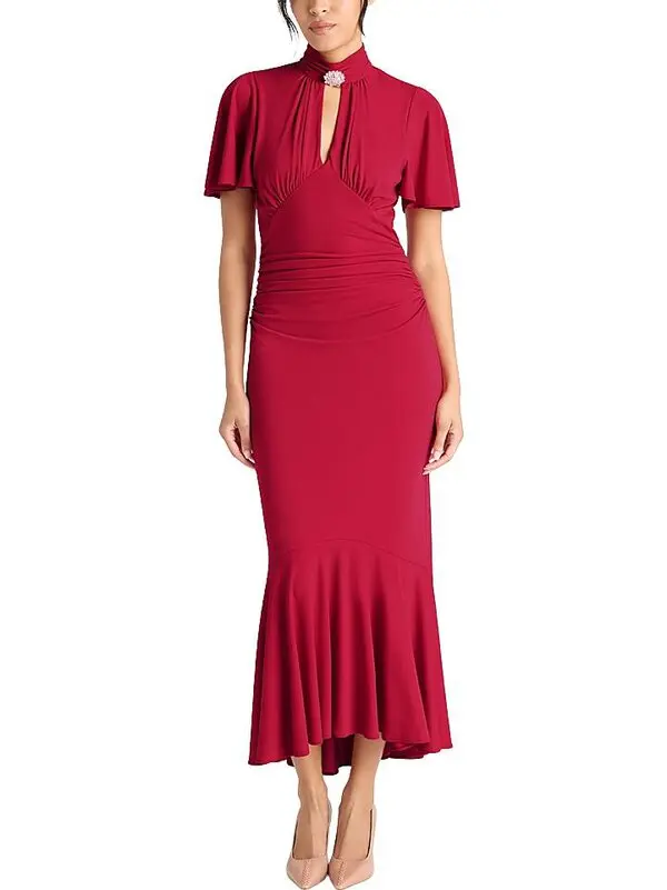Cinq À Sept Rosita Keyhole Midi Dress - Burgundy Plum