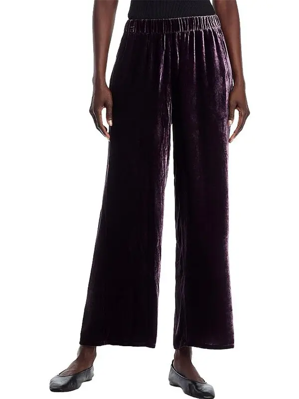 Eileen Fisher Crushed Velvet Wide Leg Pants - Violet