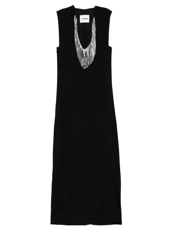 JIL SANDER Fringed-mesh Maxi Dress - Black