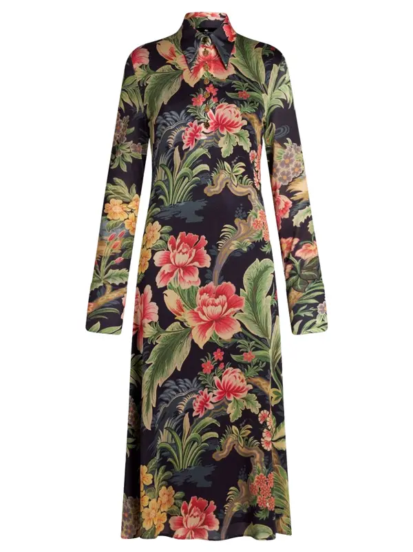 Etro Floral-print Midi Dress - Black