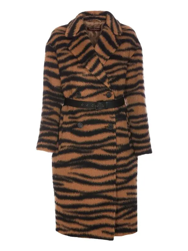 Max Mara Tiger-print Wool-alpaca Coat - Brown