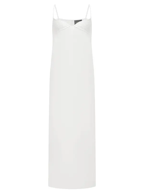 A.M.G. Crochet-paneled Long Dress - White