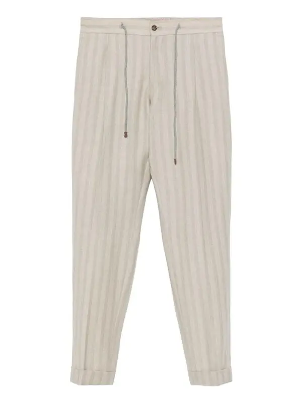 BARBA NAPOLI Herringbone Chino Trousers - Neutrals