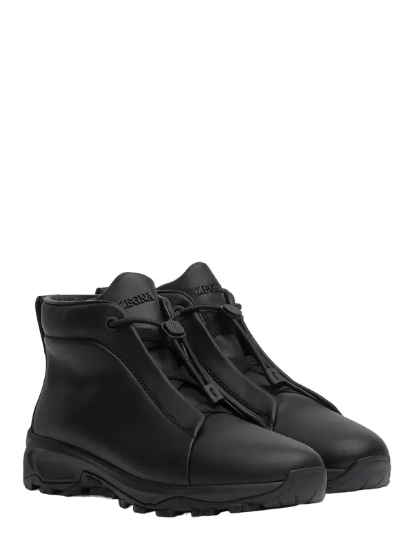 Zegna Leather Triple Stitch Vetta Sneakers - Black
