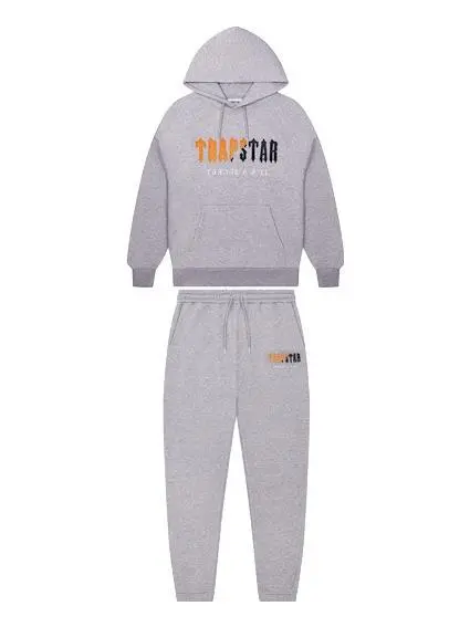 Trapstar Decoded Chenille Hooded Tracksuit - Grey/orange