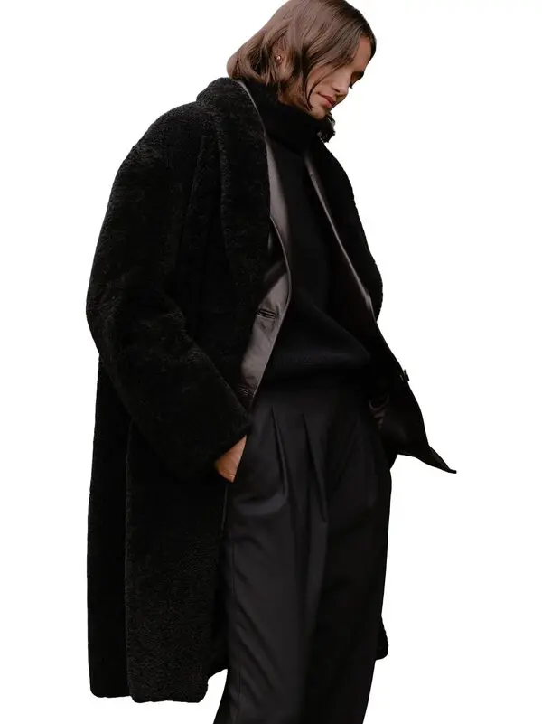 Jenni Kayne Long Shearling Yves Shawl Coat - Black