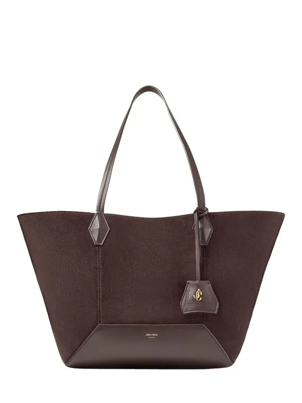 JIMMY CHOO Diamond Medium Suede Tote Bag - Coffee/gold