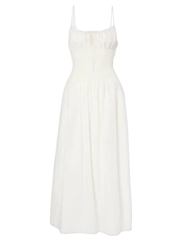 Faithfull The Brand Shirred Cotton Maxi Dress - White