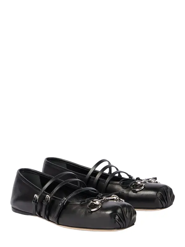 Gucci Horsebit Leather Ballet Flats - Black