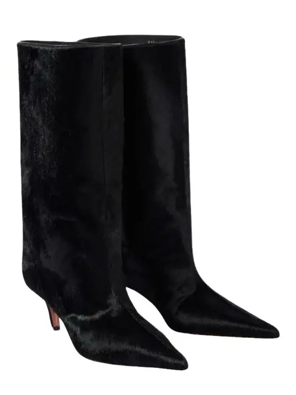 Amina Muaddi Fiona 60 Calf Hair Knee-high Boots - Black