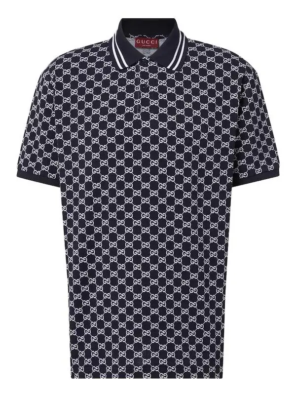 Gucci Gg Cotton Piquet Jacquard Polo Shirt - Blue