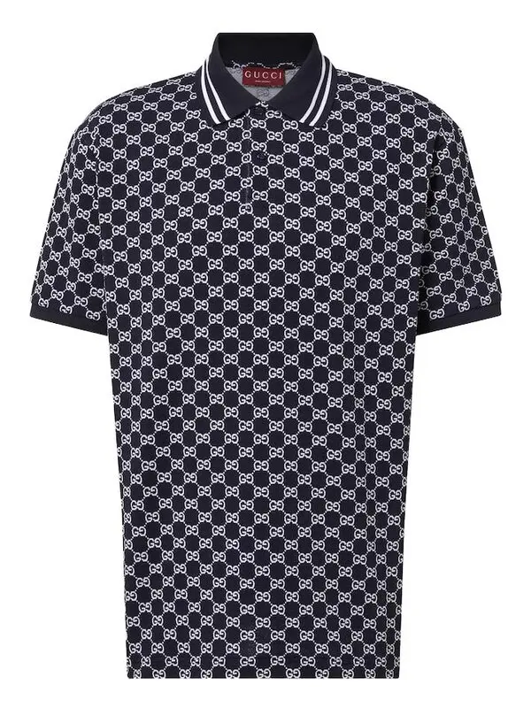 Gucci Gg Cotton Piquet Jacquard Polo Shirt - Blue