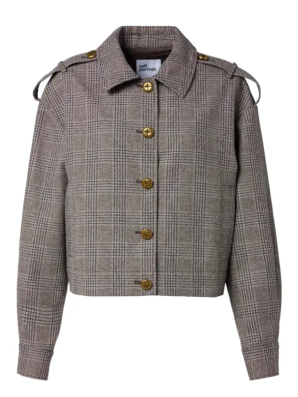 SELF-PORTRAIT Checked Cotton And Linen Jacket - Brown
