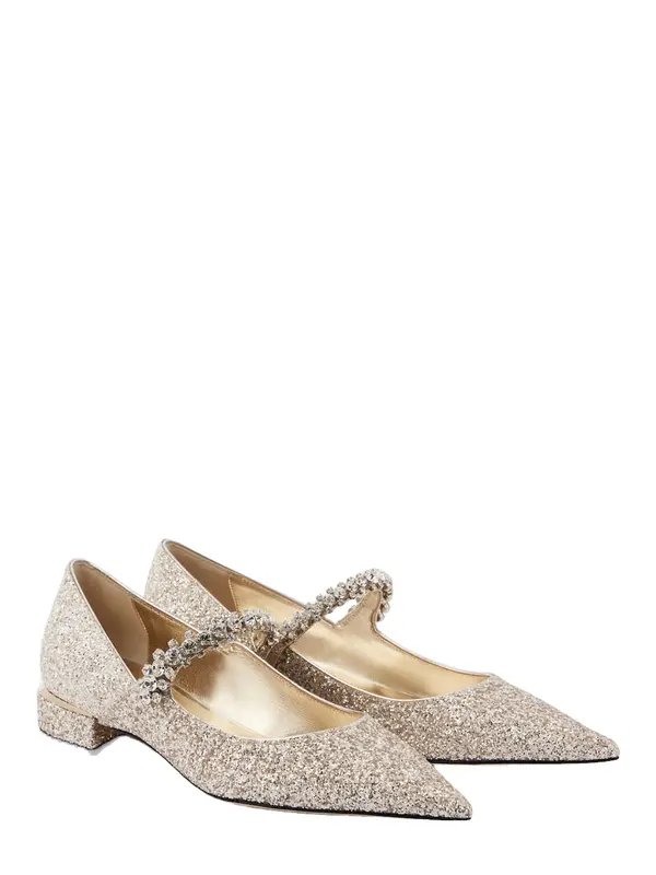 JIMMY CHOO Bing Glitter Ballet Flats - Beige
