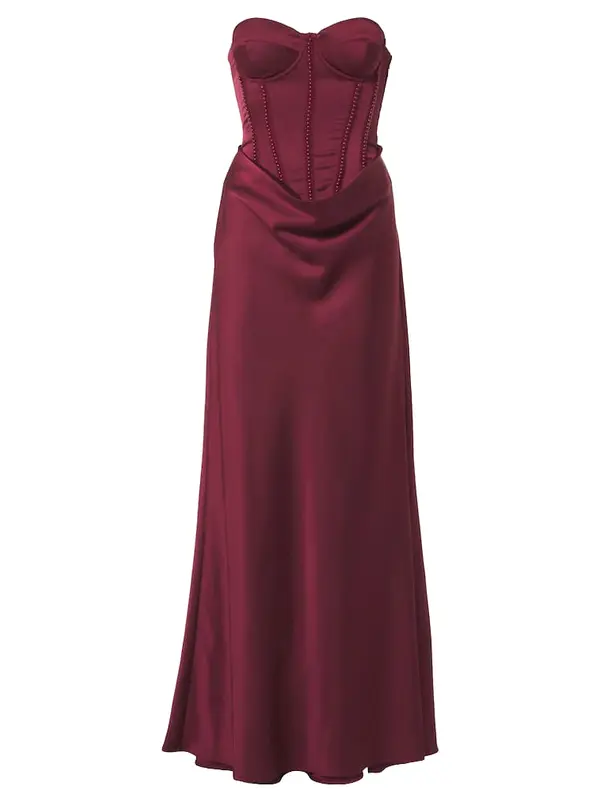 Remain Birger Christensen Embellished Draped Satin Corset Gown - Burgundy