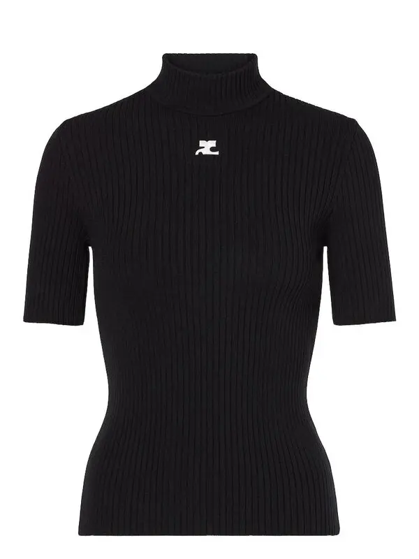 COURREGES Courrèges Ribbed Knit High Neck Top - Black