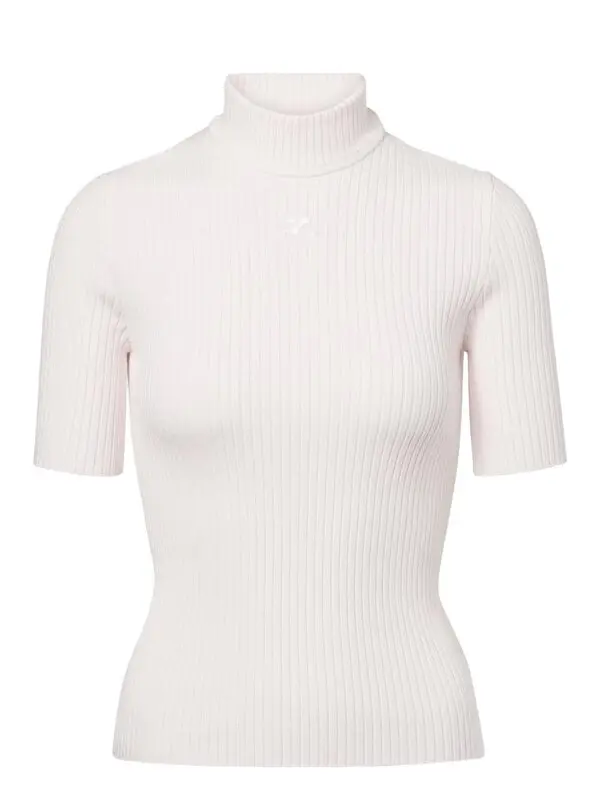 COURREGES Courrèges Ribbed Knit High Neck Top - Pink