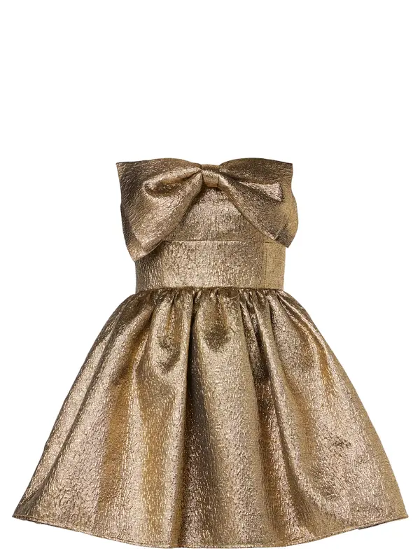SELF-PORTRAIT Bow-detail Lamé Jacquard Minidress - Gold