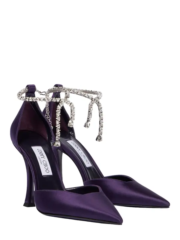 JIMMY CHOO Stevie 100 Embellished Satin Pumps - Purple