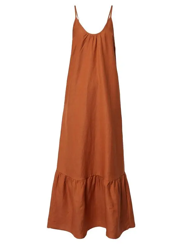 ADRIANA DEGREAS Linen-blend Maxi Dress - Black