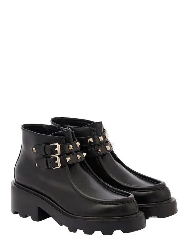 Valentino Garavani Rockstud Leather Ankle Boots - Black