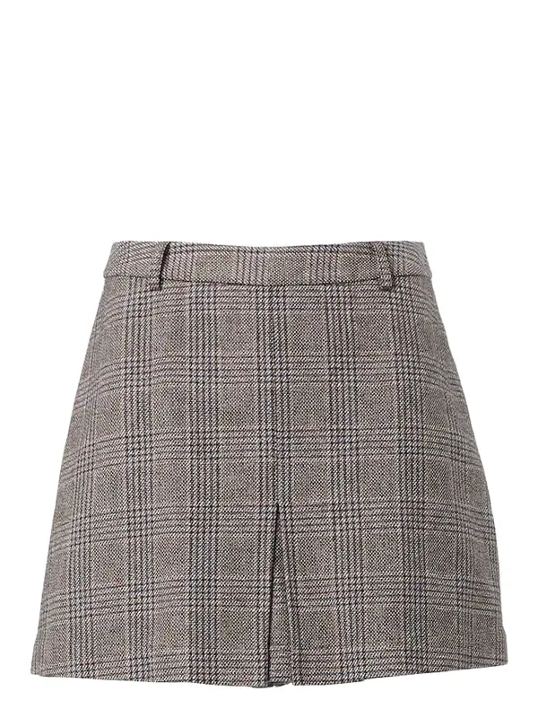 SELF-PORTRAIT Checked Cotton And Linen Skort - Brown