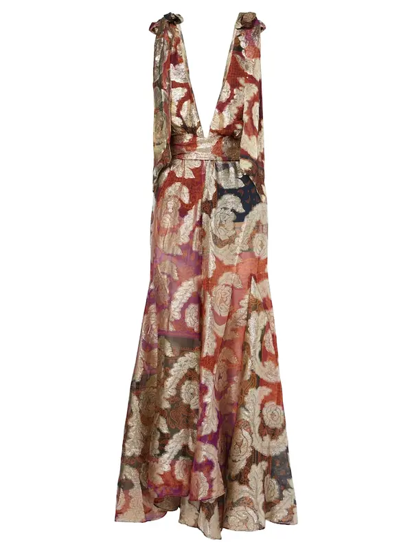 Farm Rio Lamé Jacquard Maxi Dress - Beige