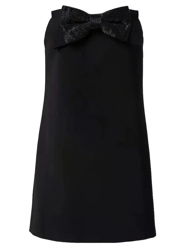 SELF-PORTRAIT Beaded Bow Crêpe Minidress - Black
