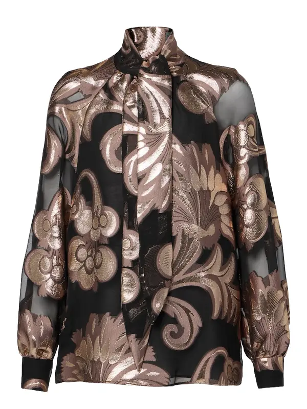Etro Semi-sheer Tie-neck Lamé Blouse - Gold