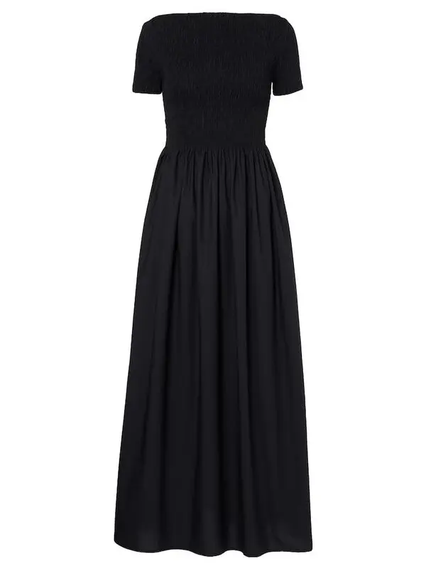 Faithfull The Brand Shirred Off-shoulder Cotton Maxi Dress - Black