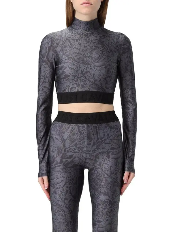 Just Cavalli Cropped High Neck Long Sleeve Top - Grey