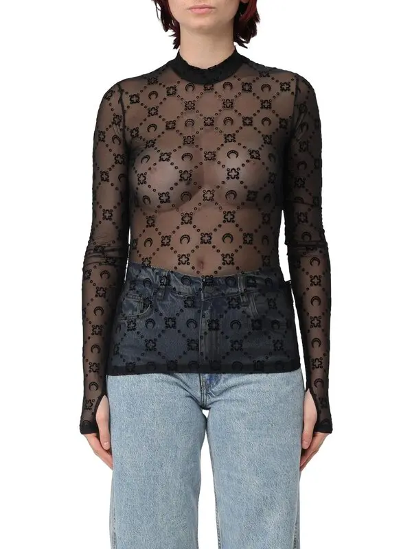 MARINE SERRE Printed Mesh Top - Black