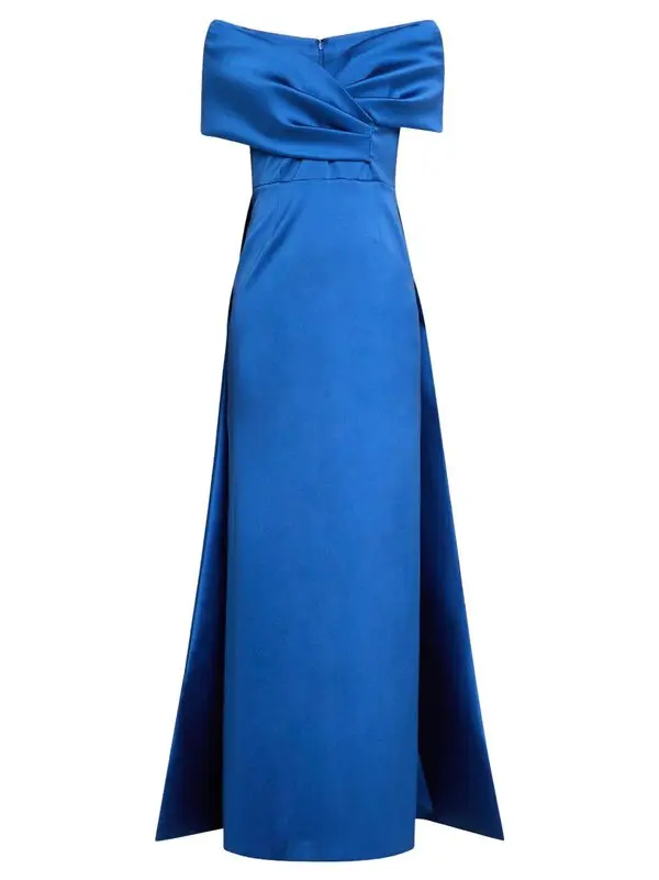 Rickie Freeman For Teri Jon Off-shoulder Gazar Cape Gown - Royal Blue