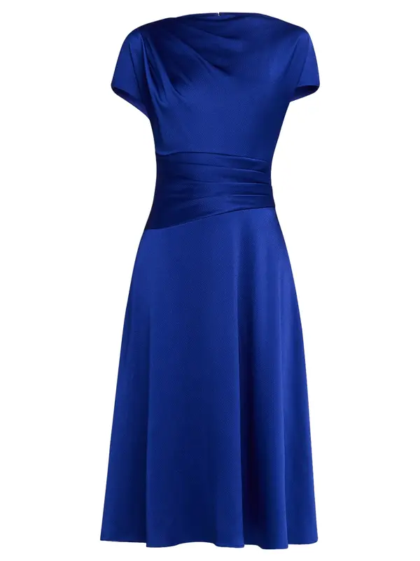 Rickie Freeman For Teri Jon Pleated Hammered Satin Midi Dress - Cobalt