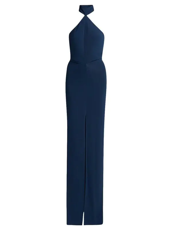 TOM FORD Plunging Keyhole Halter Gown - Navy