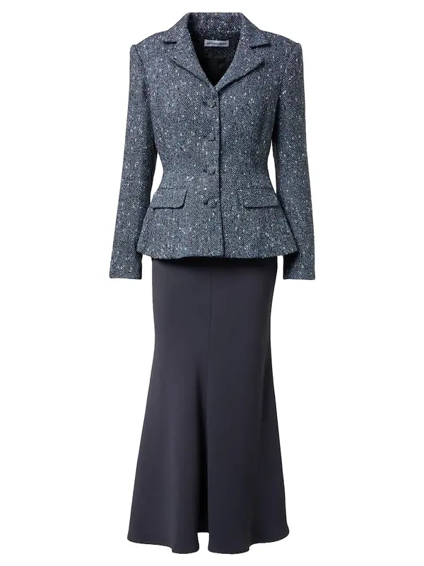 SELF-PORTRAIT Boucle And Crepe Midi Dress - Blue