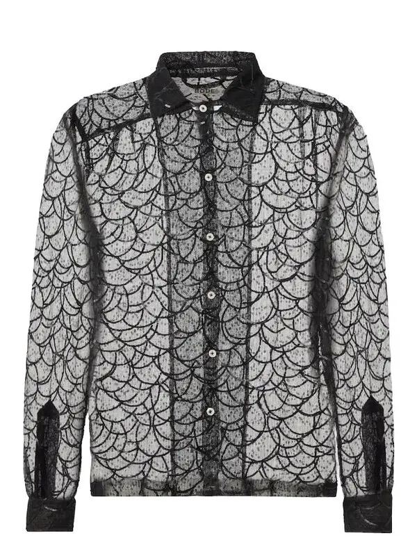 BODE Pewter Shoal Sequined Mesh Shirt - Black