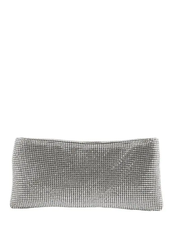 CHRISTIAN LOUBOUTIN Maykimay Mesh Crystal Pouch Clutch Bag - Silver