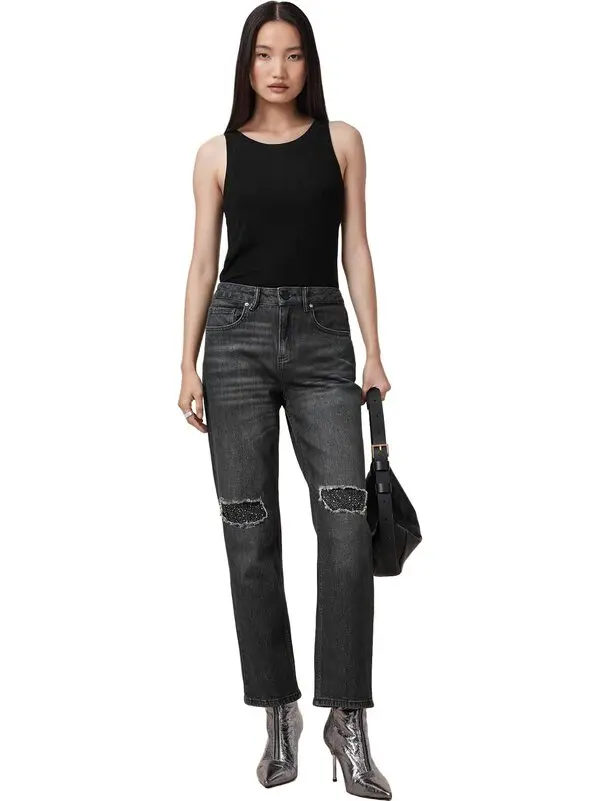 ALLSAINTS Ida Cropped Straight Denim Jeans - Black
