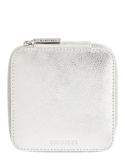Whistles Aelia Logo-embossed Metallic-leather Jewellery Box - Silver