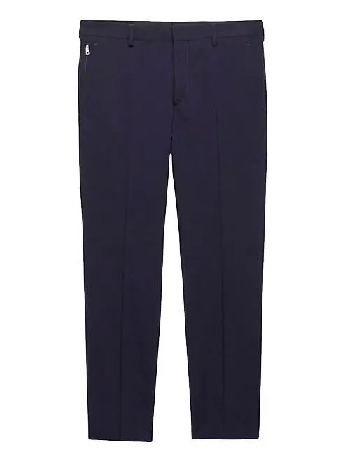 Prada Slim-fit Wool Trousers With Triangle Logo - Blue