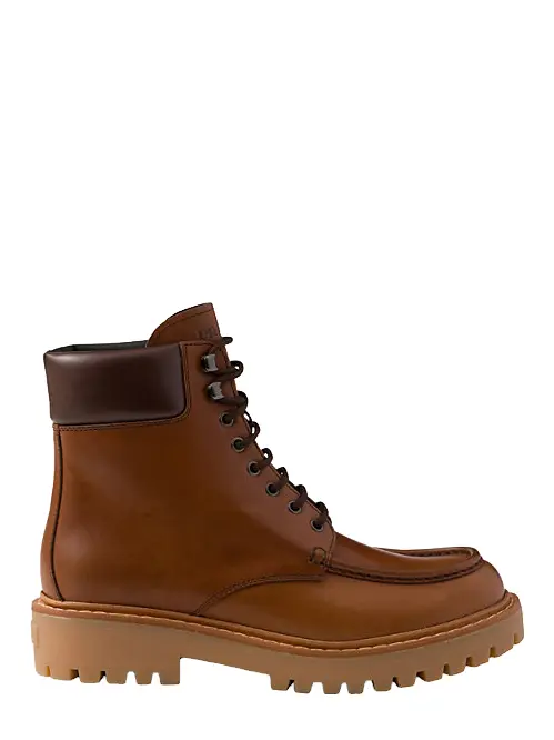 Prada Lugged-sole Leather Ankle Boots - Brown